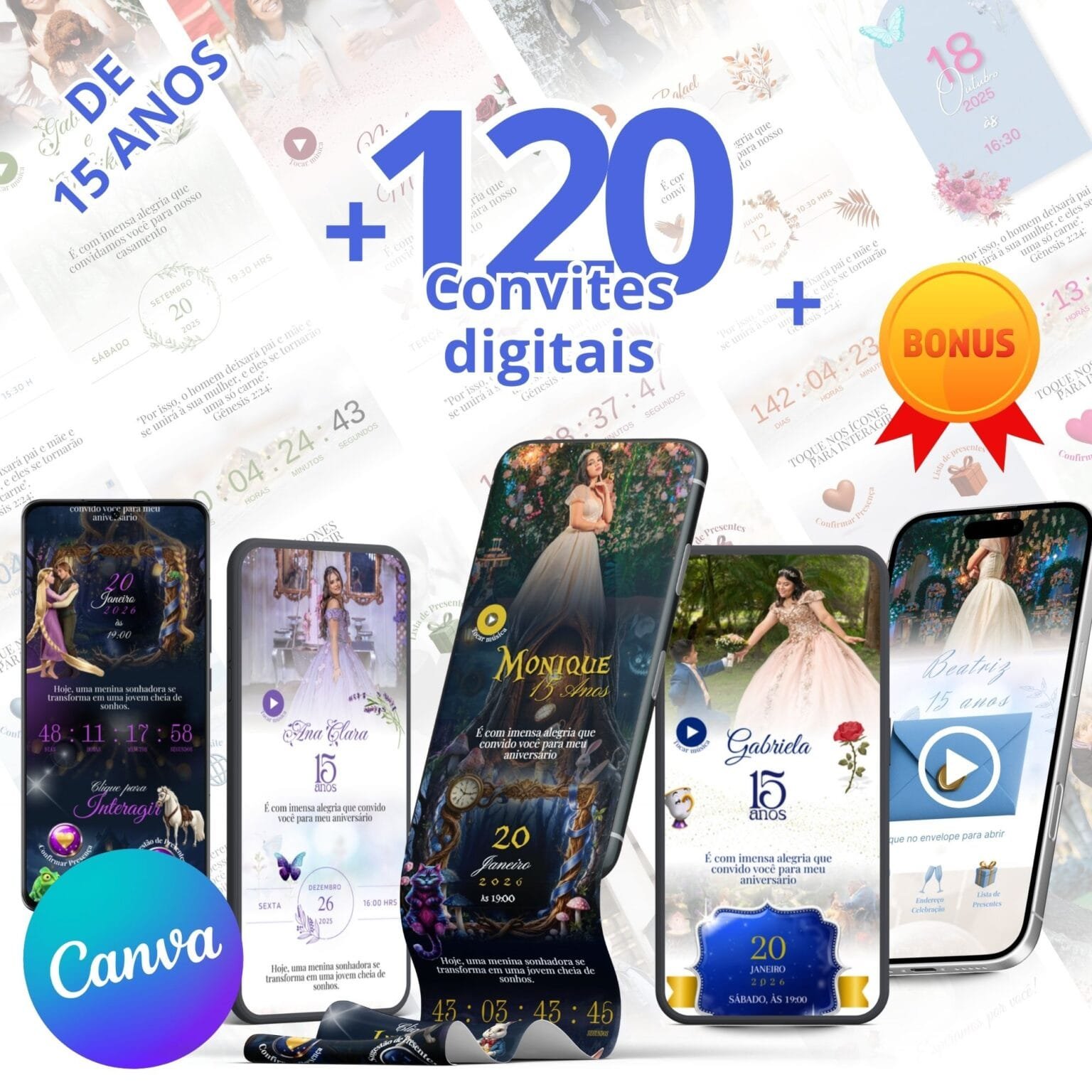 Pack convites 15 anos debutante - Convite Digital Interativo